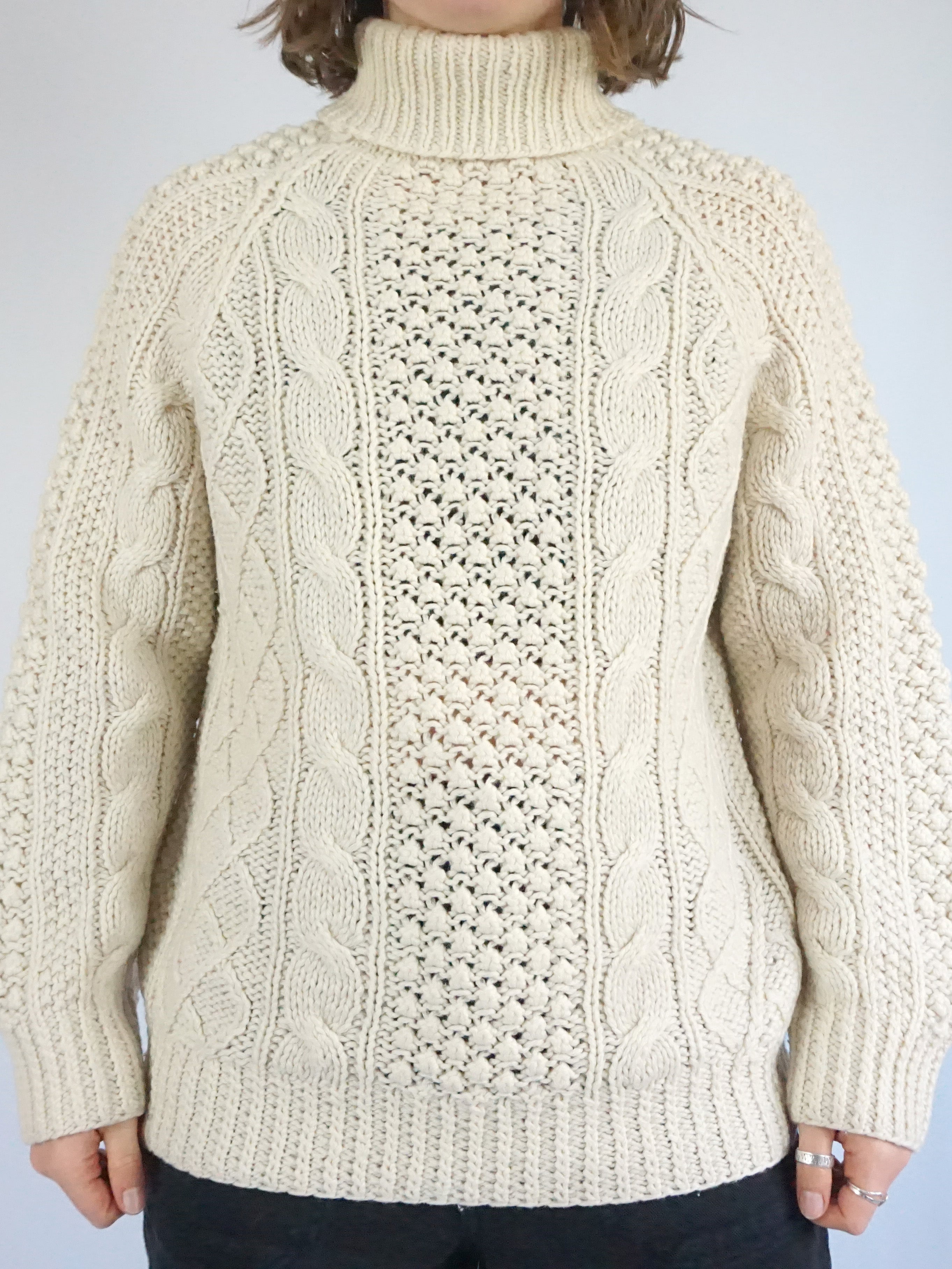 Vintage 90s Cable Knit Turtleneck Jumper - L | Reloved Studio