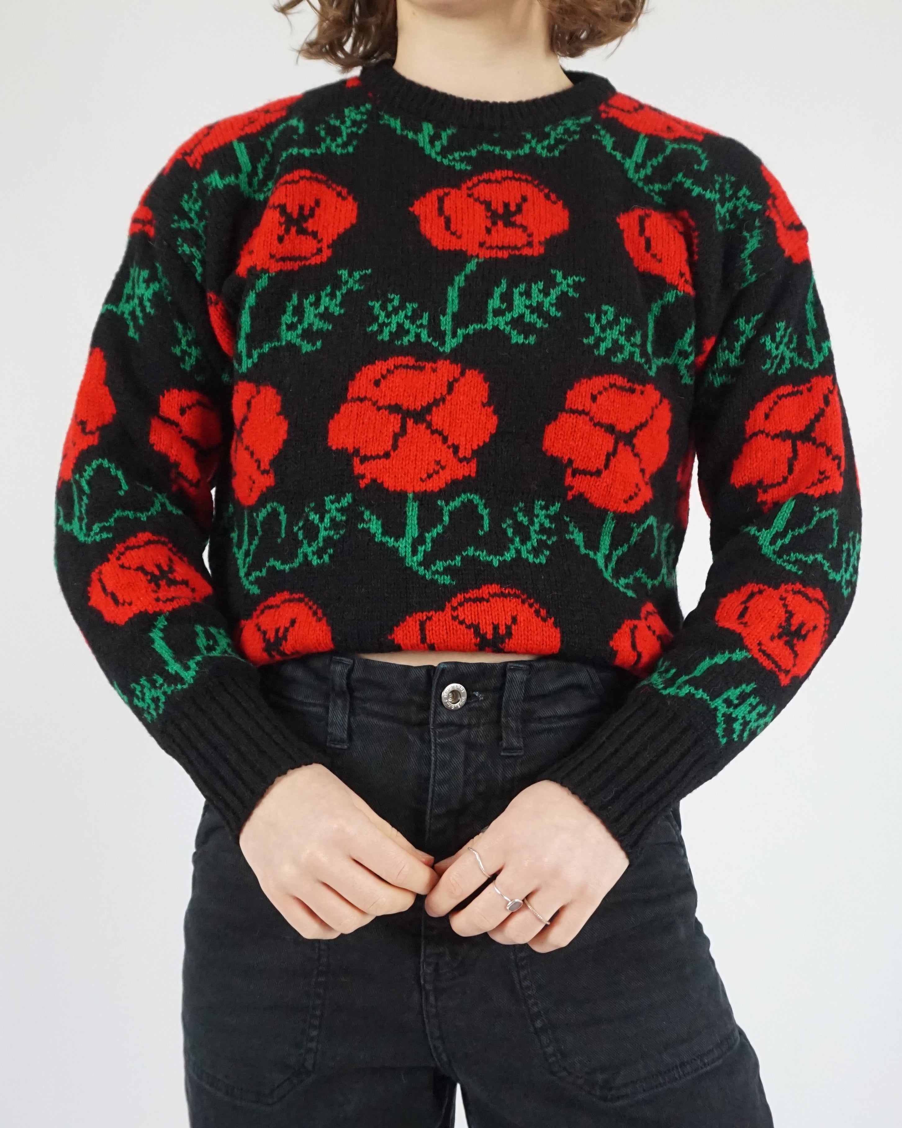Vintage 90s Poppy Patterned Wool Jumper - S | Reloved Studio