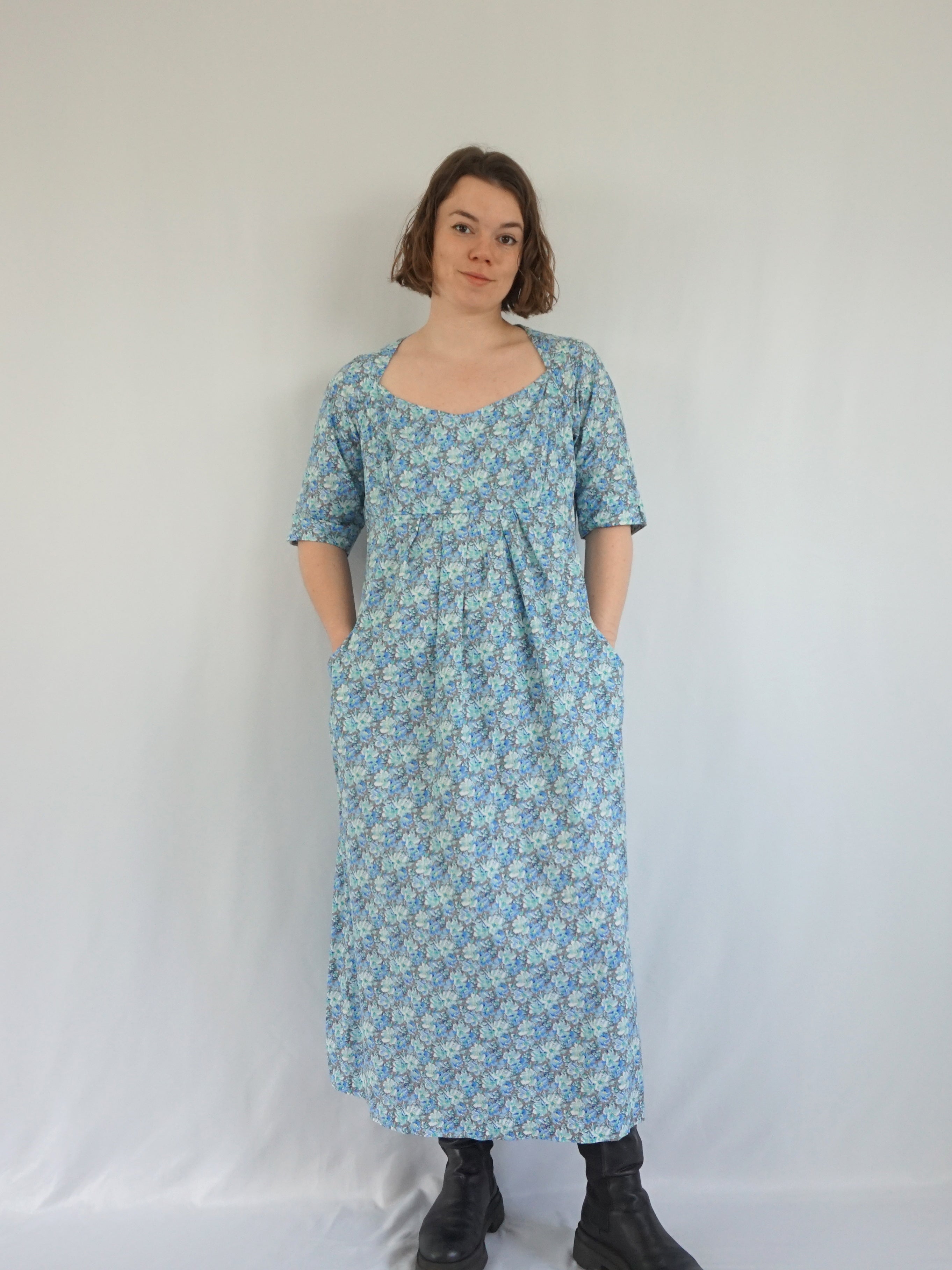 Vintage 1970s Blue Floral Maxi Dress - L | Reloved Studio
