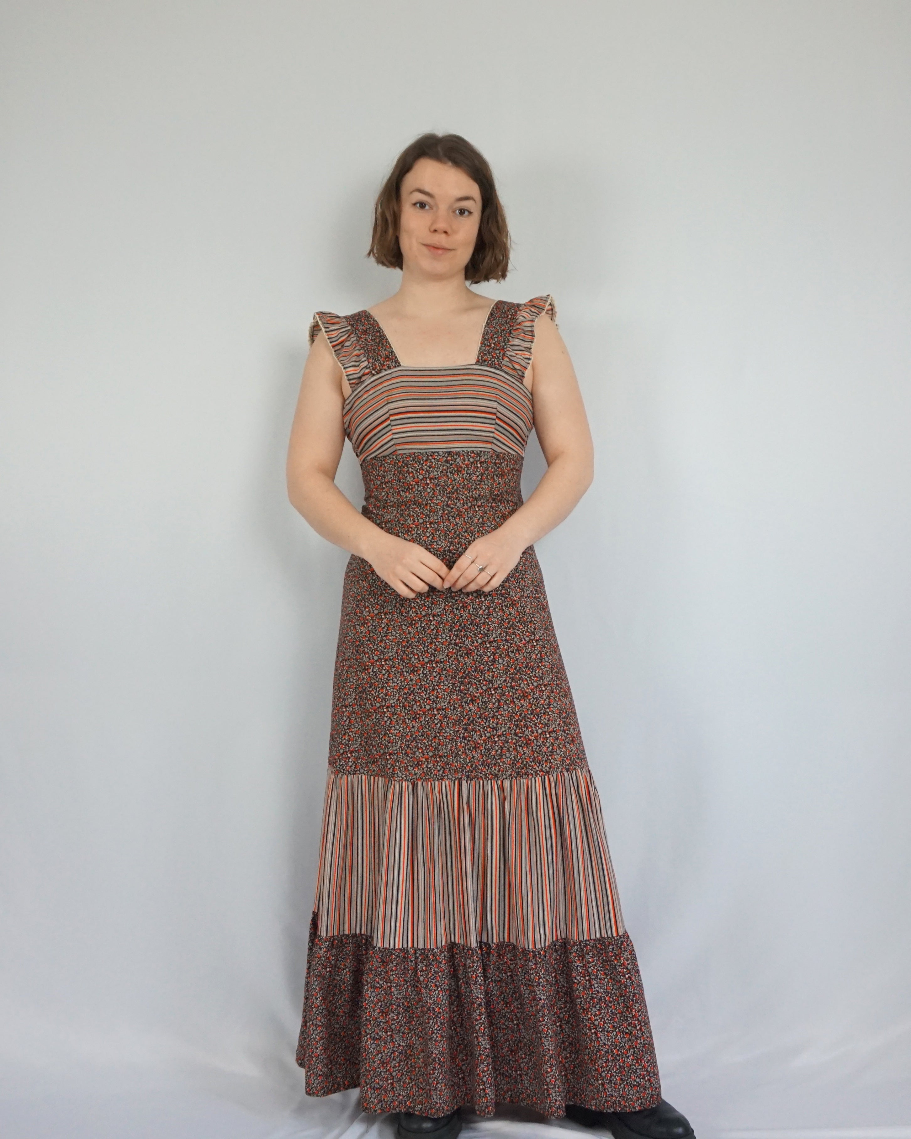 Vintage 70s Ditsy Floral Striped Summer Dress - XS | Reloved Studio