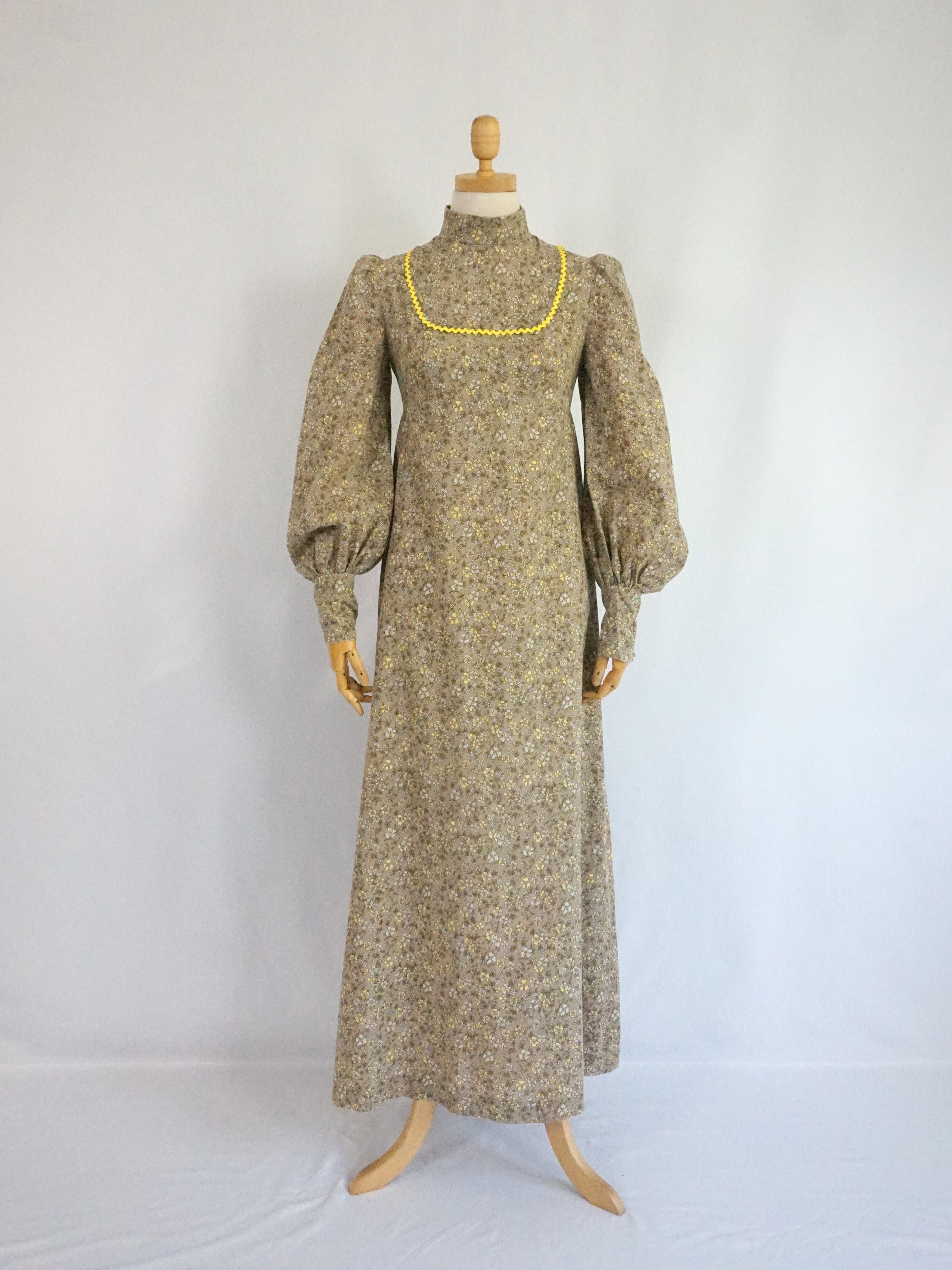Vintage 70s Sand Brown Balloon Sleeve Dress - XS | Reloved Studio