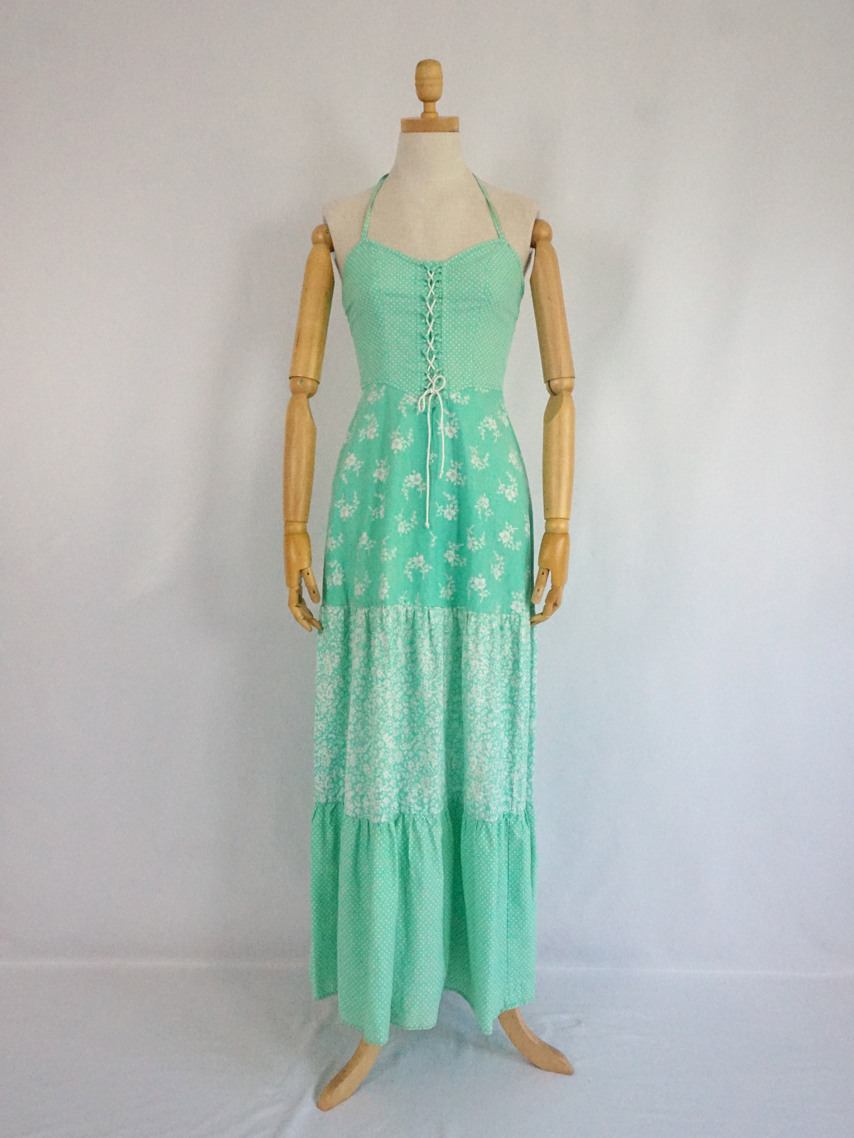 Vintage 70s Richard Shops Tiered Halterneck Dress - XS | Reloved Studio