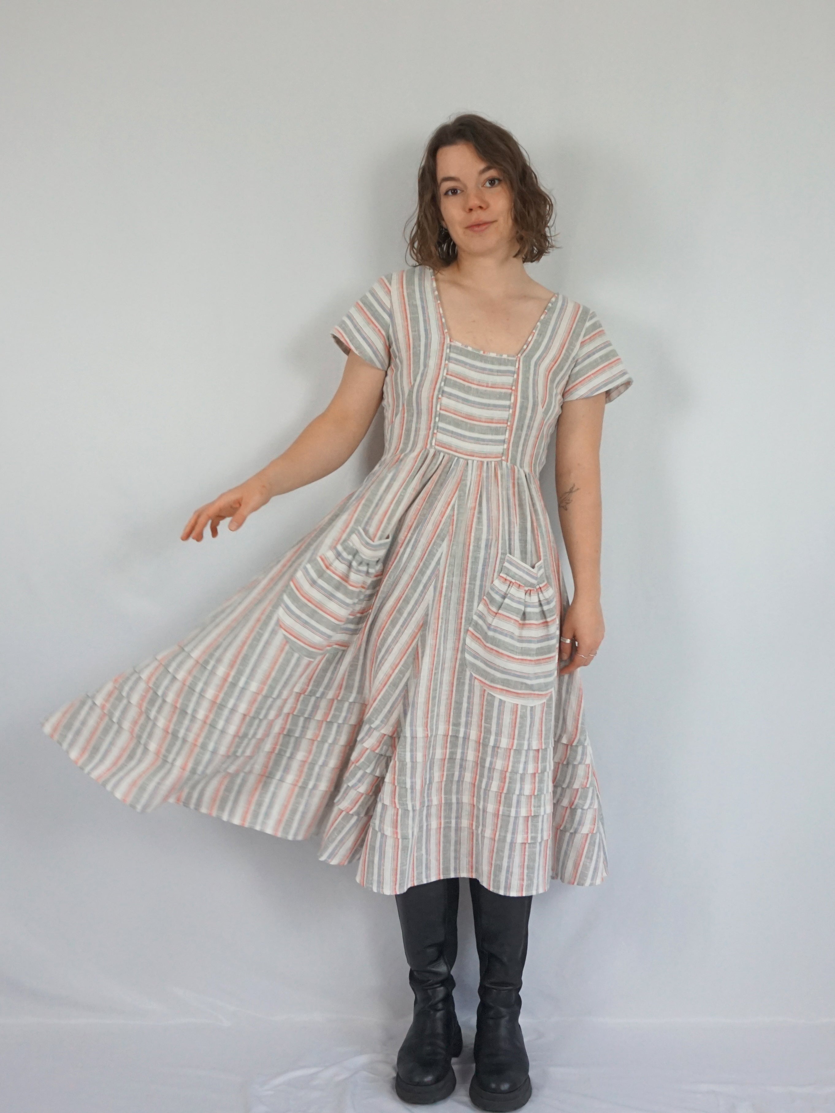 Vintage 70s Droopy and Browns Striped Dress - S | Reloved Studio