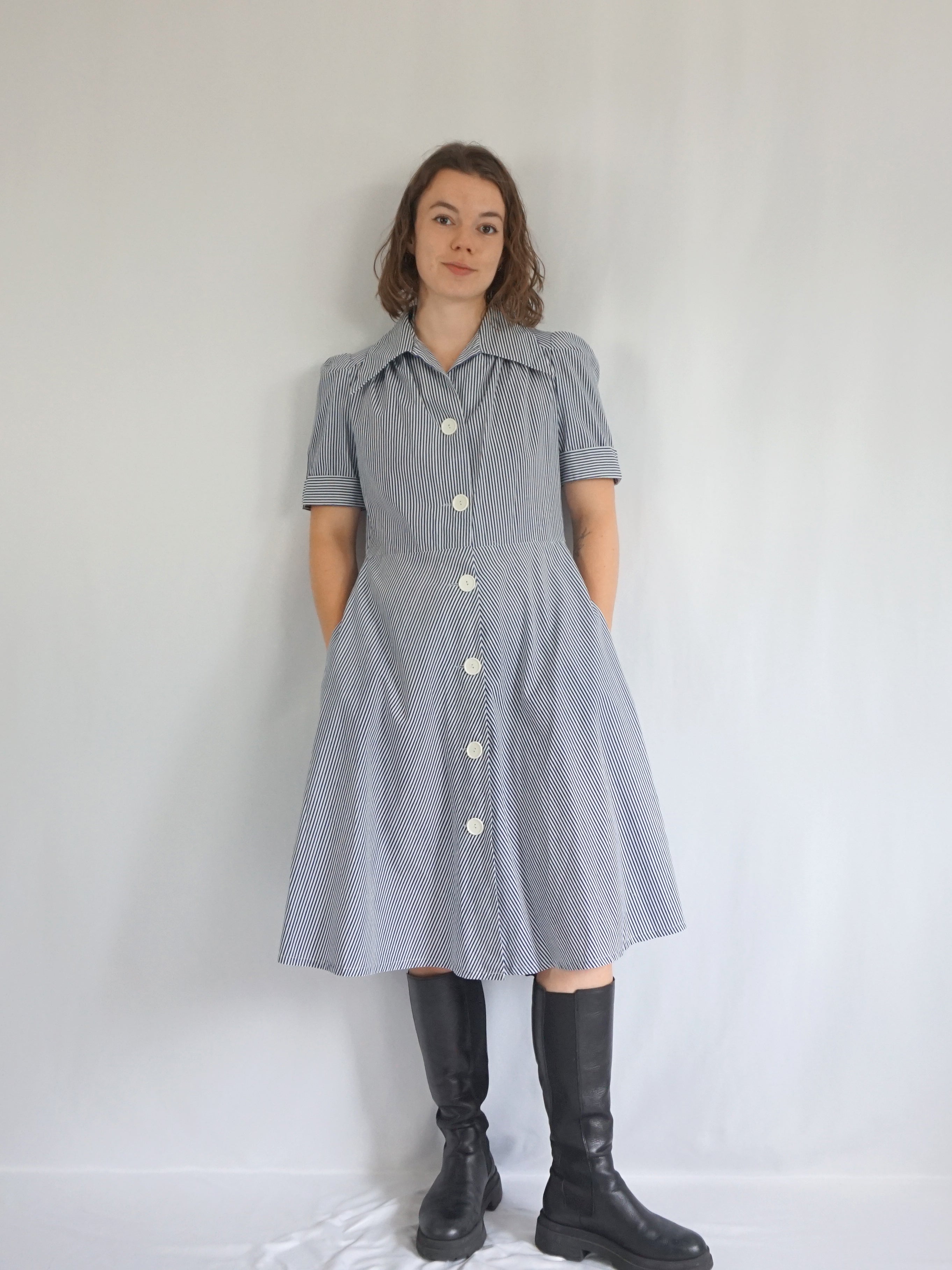 Vintage 70s Pinstripe Cotton Midi Dress - M | Reloved Studio